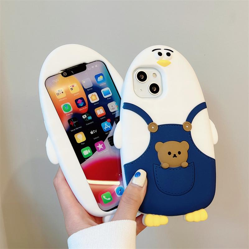 Round Cartoon Seagull 3D Soft Silicone Phone Case For iPhone 13 12 11 ...