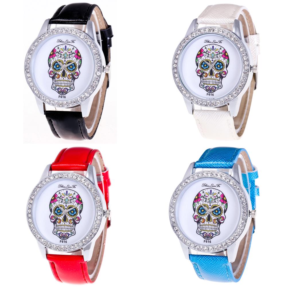 Buy Fashion Rhinestone Watches Skull Mirror Unisex Quartz PU Leather ...