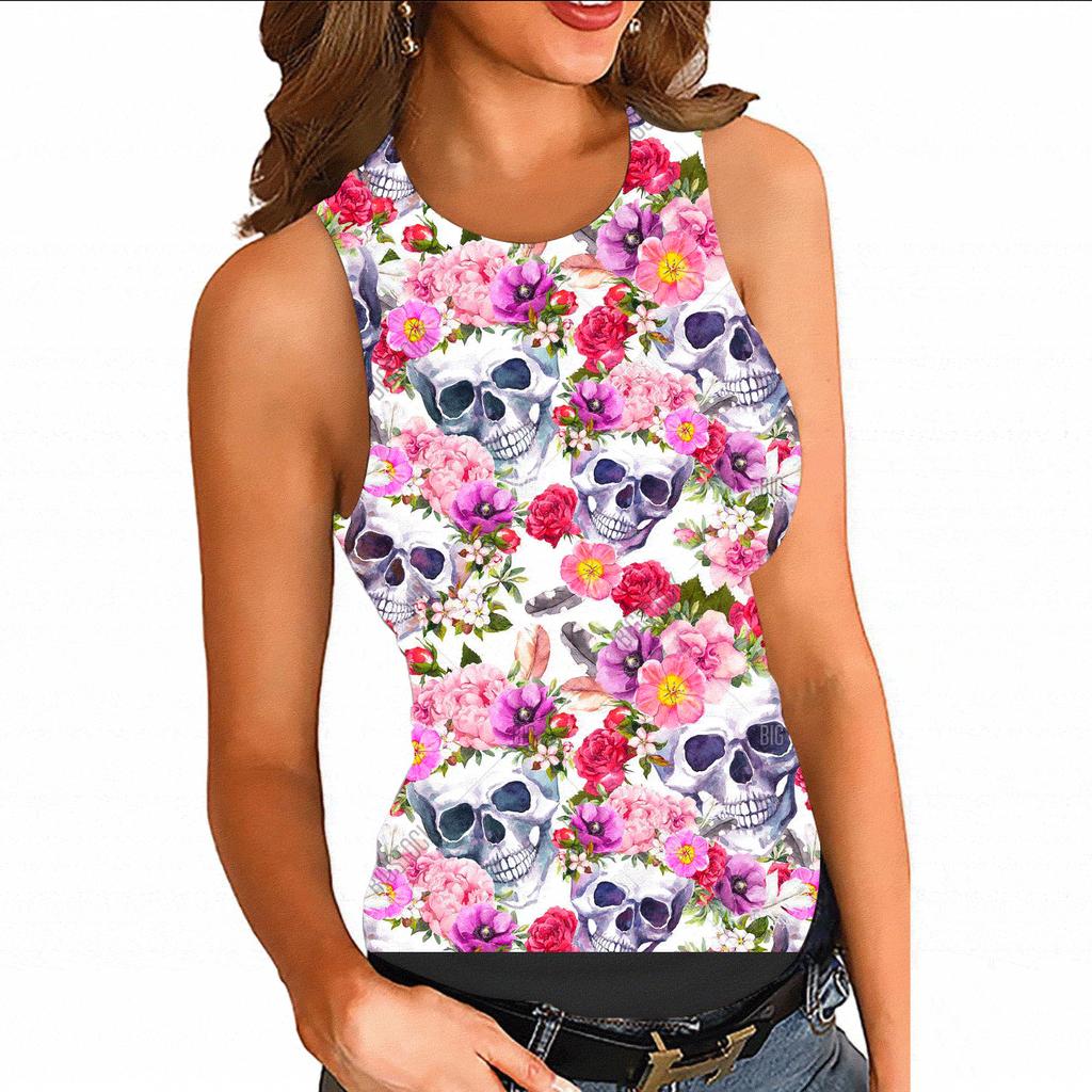 Satın Alın Womens Summer Sleeveless Crewneck Top New Fashion Print