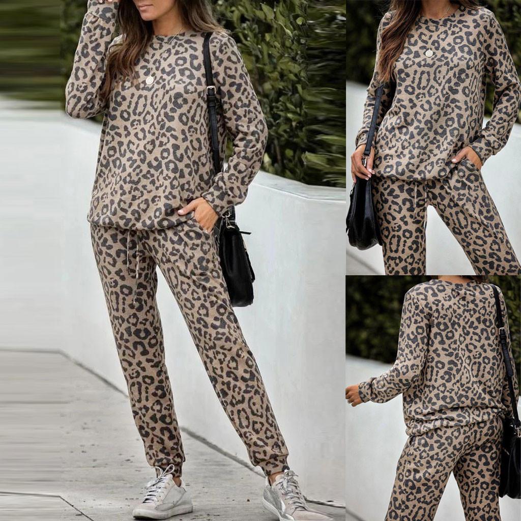 HR 1Set Women Tracksuit Leopard Print Pants Sets Leisure Wear Lounge ...