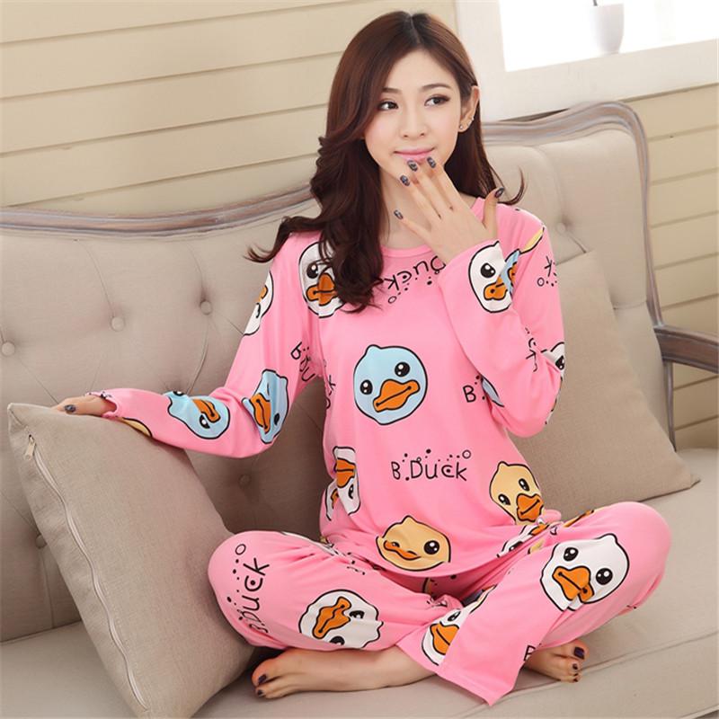 Cheap Women Pajamas Set Spring Autumn Cartoon Printed Long Sleeve Cute ...