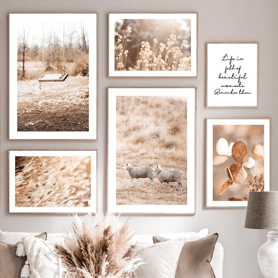Sheep Bird Reed Flower Dandelion Quotes Wall Art Canvas Painting Nordic ...