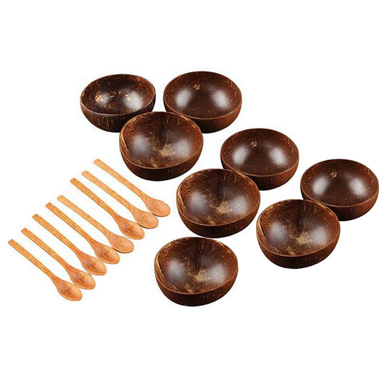 Buy Coconut Bowl Set Handmade Coconut Shell Tableware Wood Spoon ...