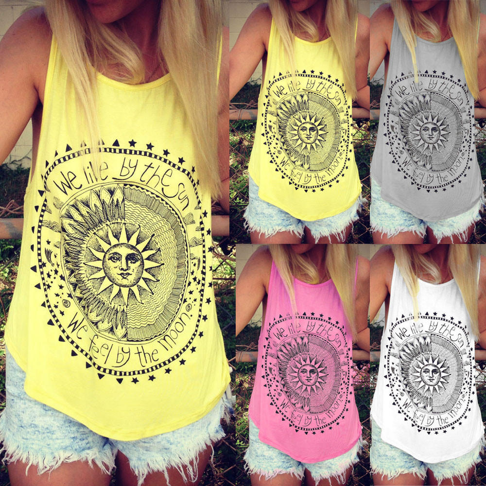 Buy Sexy Women Sun Printed Blouse Sleeveless Vest Tee Shirt Blouse ...