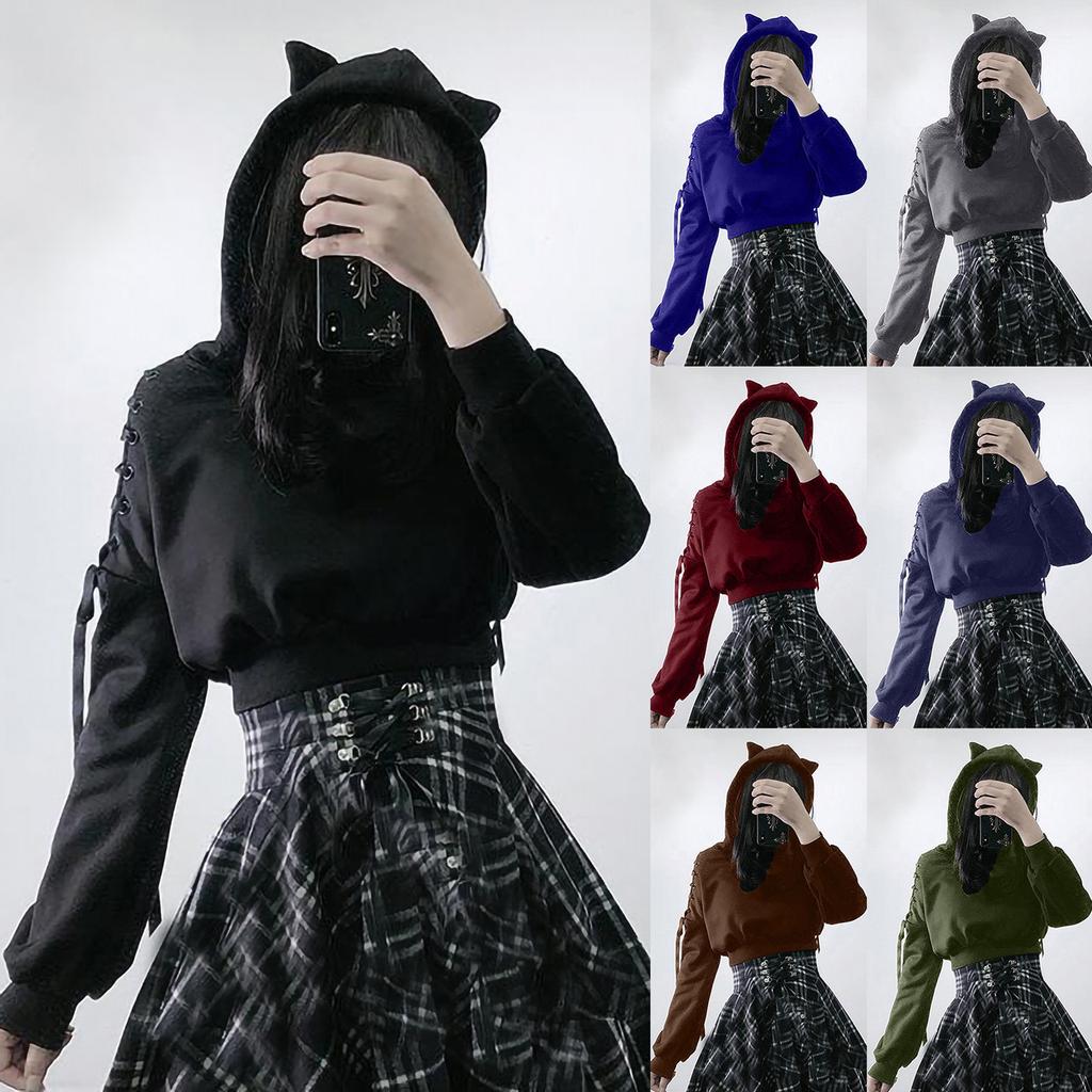 Buy FO Women Cat Ear Hoodie Pullover Long Sleeve Hooded Sweatshirt Cute ...
