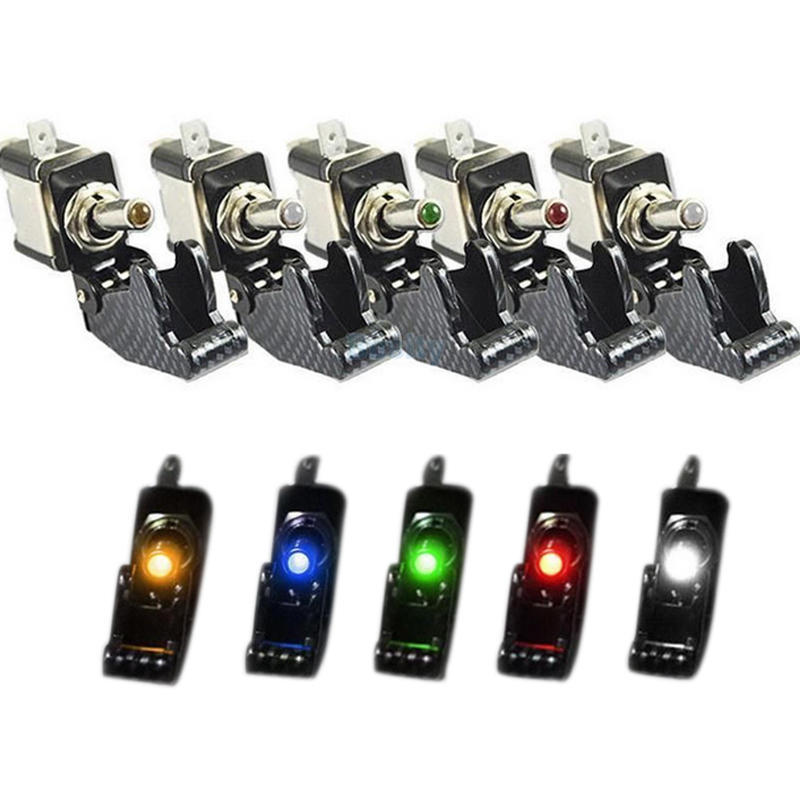 Car LED Light SPST Toggle Rocker Switch With Protective Cover 12V 20A ...