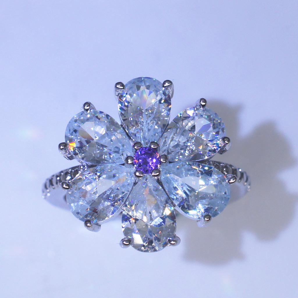 Natural White Rhinestone Flower Ring Bride Wedding Engagement Fine ...