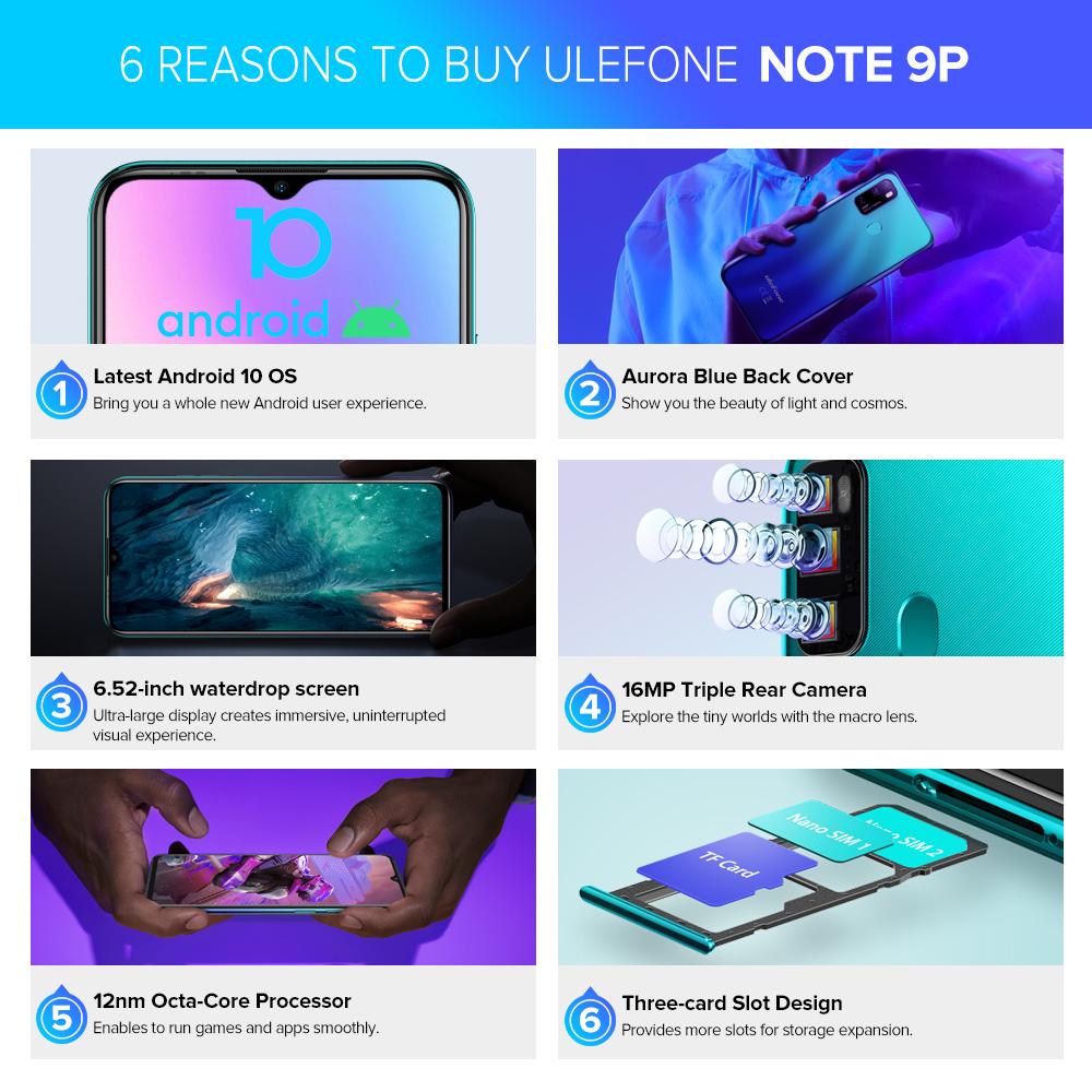 Buy Ulefone Note 9P Smart Phone Android 10 4GB+64GB Waterdrop Screen 6.52-inch Mobile Phone Octa ...