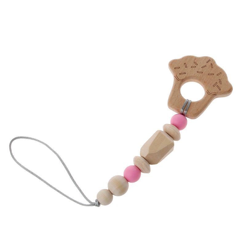 Buy Baby Wooden Animals Teether Rattle Chewable Silicone Beads Play ...