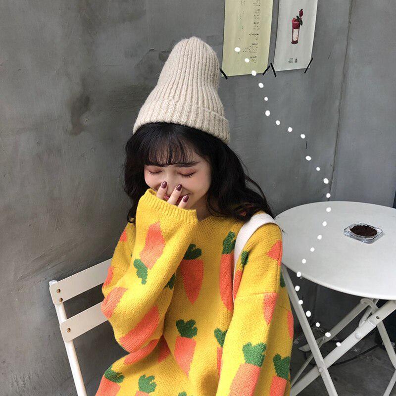 Buy Cute Carrot Embroidery Female Sweater Autumn Lazy Wind Loose ...
