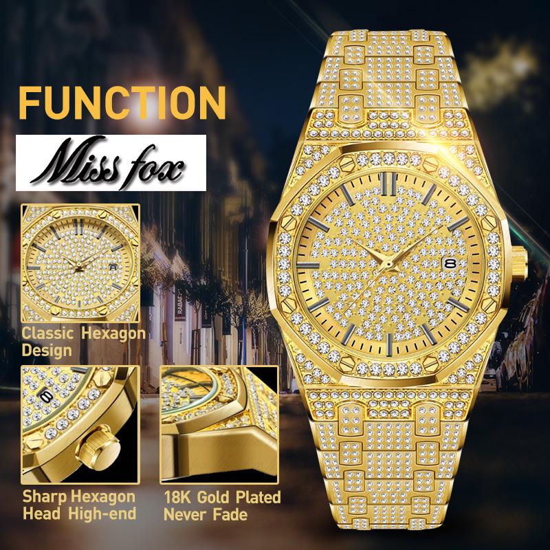 Buy MISS FOX Mens Luxury Gold Business Watch High Quality Diamond ...