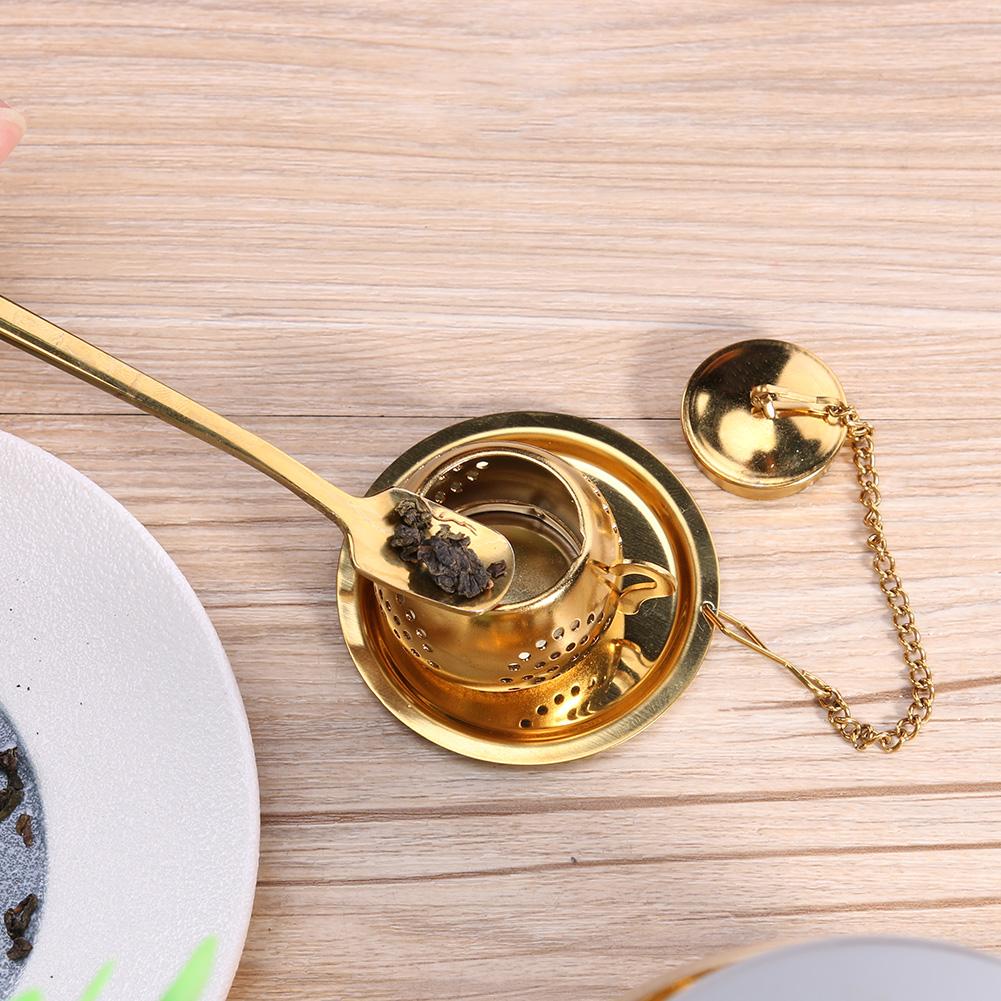 Altın Paslanmaz Çelik Çay Kaşığı Infuser Tutucu Filtre Çay Süzgeci ...