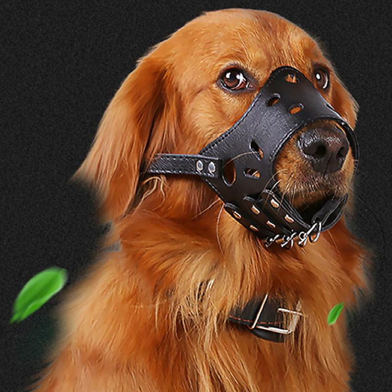 Buy Dog Pet Anti-biting Barking Muzzles Biting Leather Adjustable Black ...