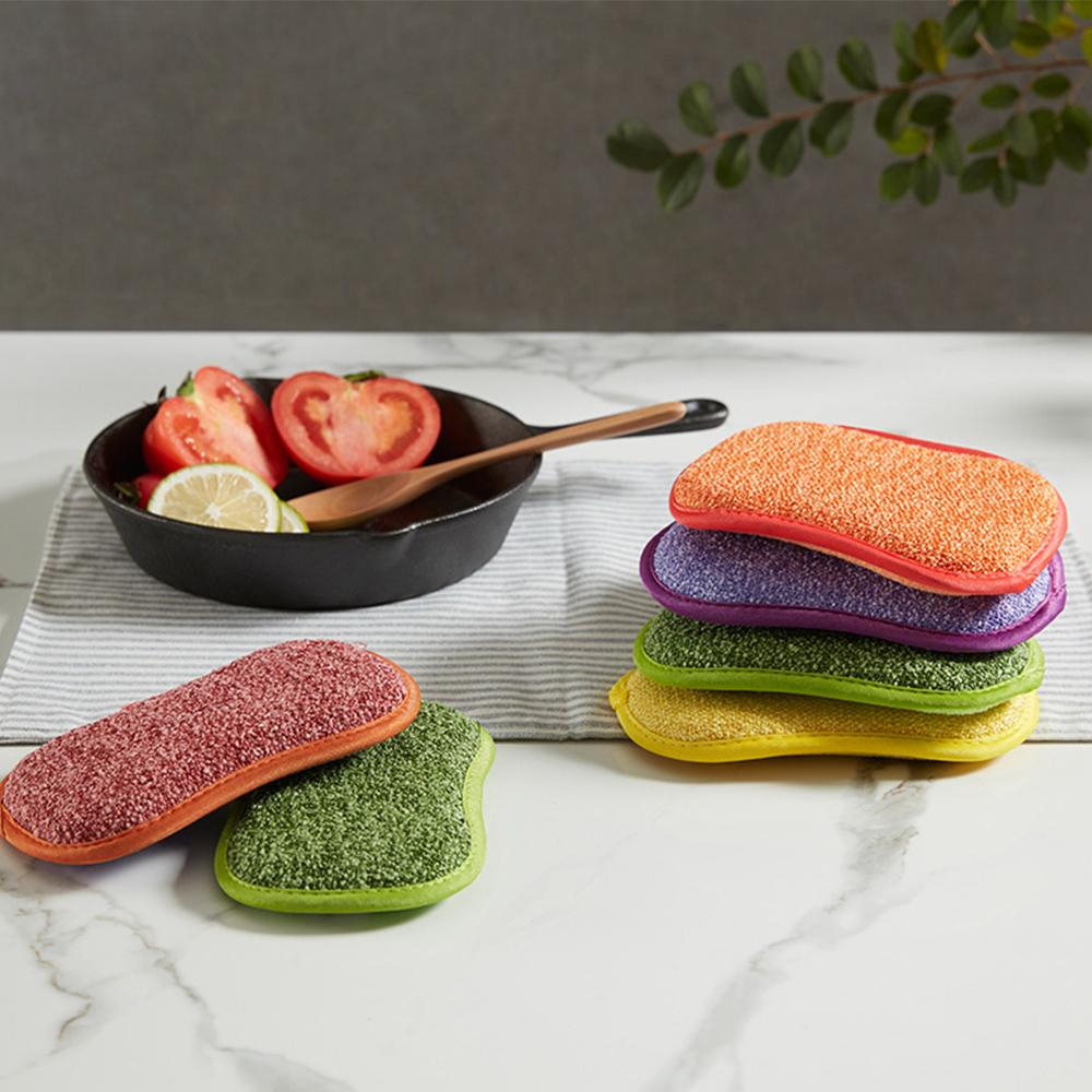 1 /5pcs Microfiber Scrubber Sponge Kitchen Cleaning Pad Scrub For ...