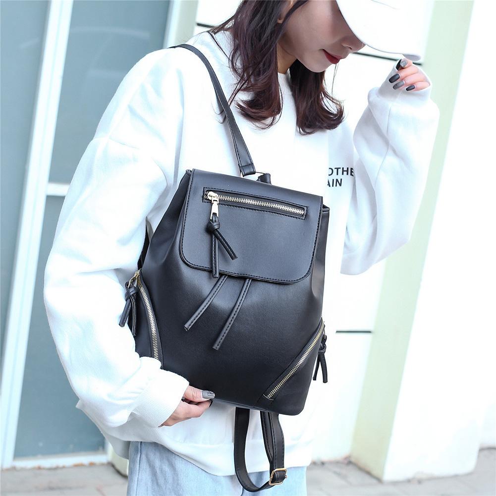Buy Women Drawstring Backpack Solid PU Leather Travel Girls School ...