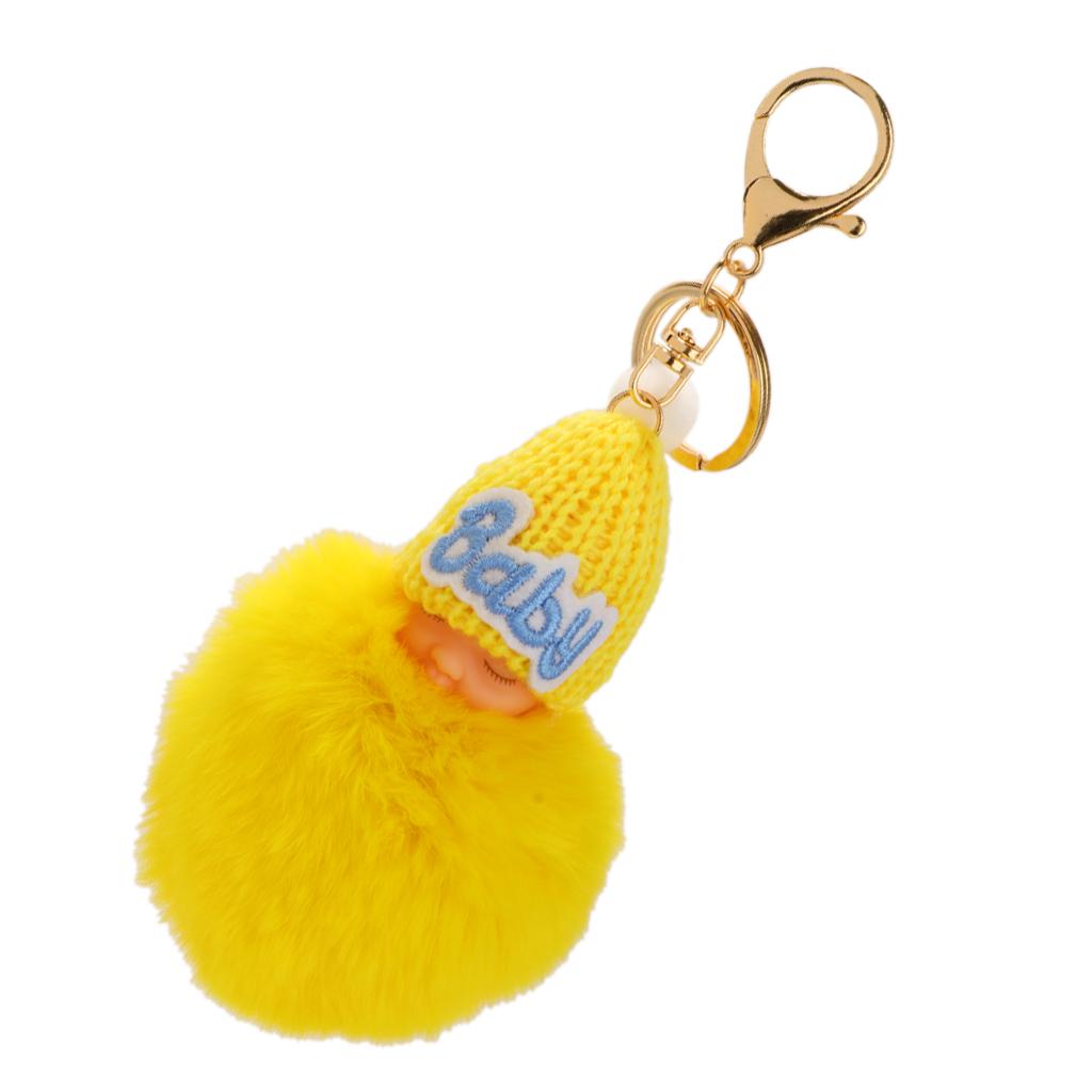 Buy Cute Sleeping Baby Key Chains Doll Faux Fur Bag Decor Keyring Red ...