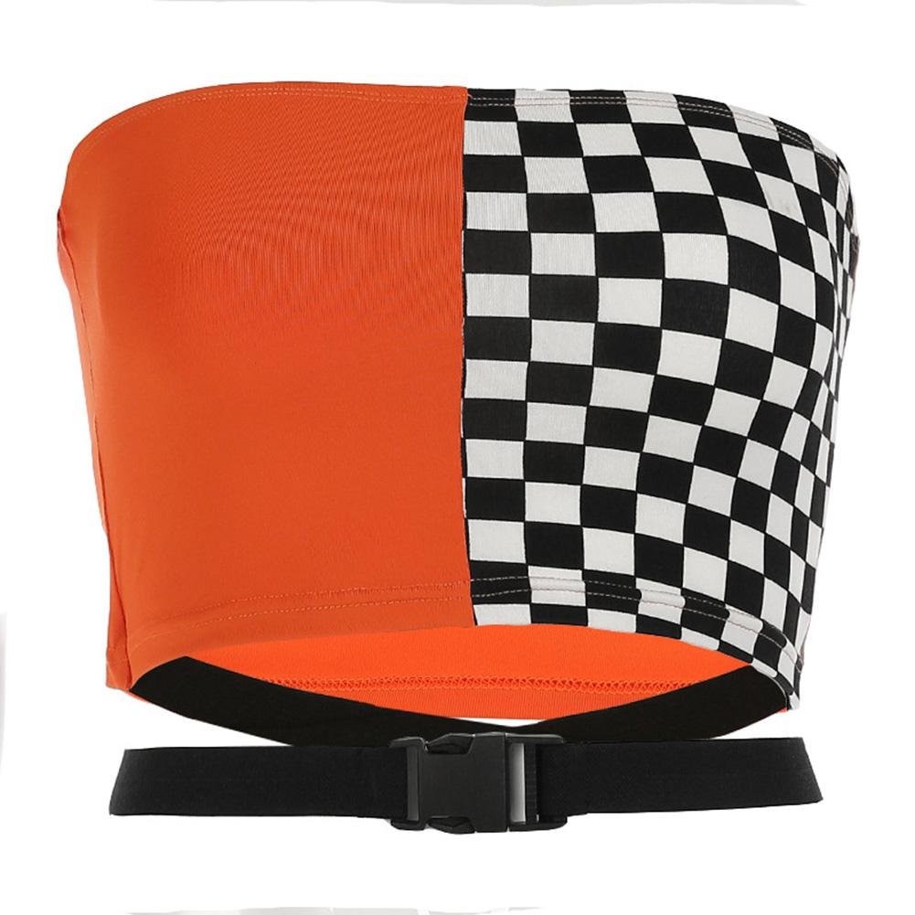 Buy Patchwork Checkerboard Strapless Top Casual Checkered Crop Tops ...