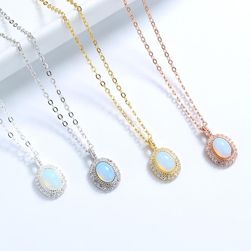 Moonstone Geometric Necklace for Women 925 Sterling Silver Crystal ...