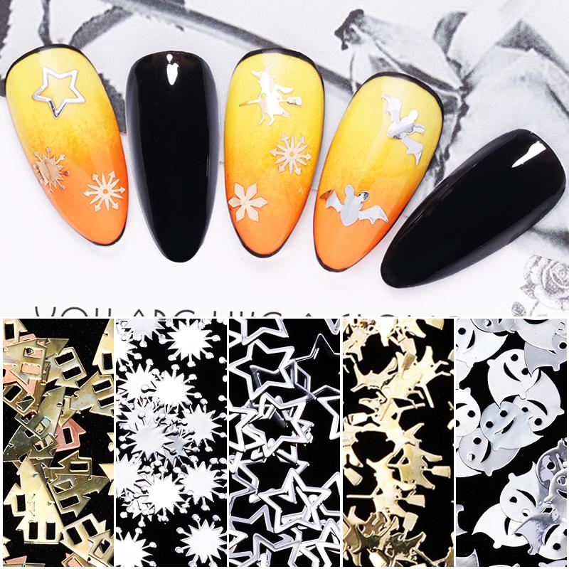 Buy 100 Pcs/Bag Halloween Nail Bat Gold Metal Decorations Silver 3D ...