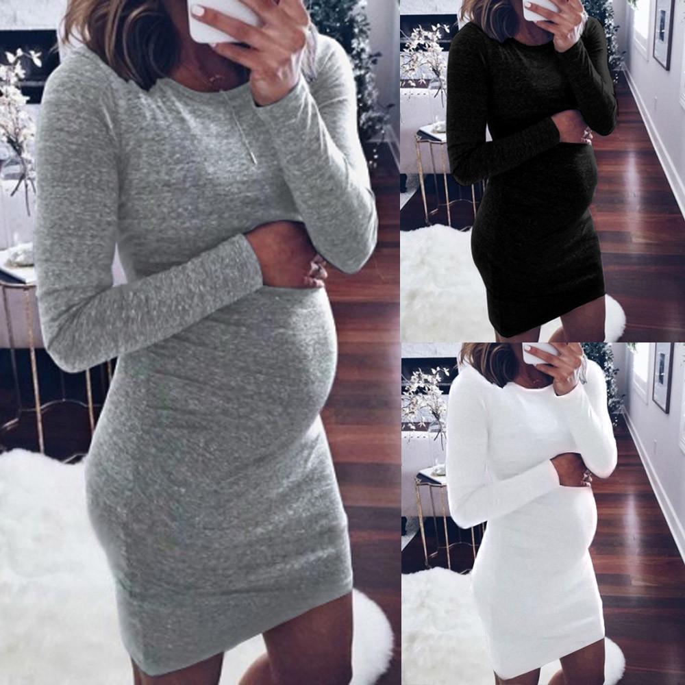 Mother love Women Pregnant Mini Dress O-Neck Long Sleeve Nursing Baby ...