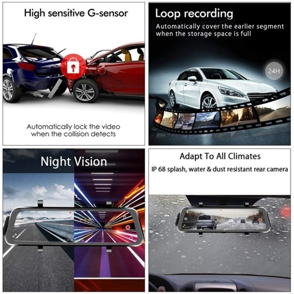 Buy Stream Mirror Car Dash Rear View Camera DVR Rear 1080P 10 Inch Car ...