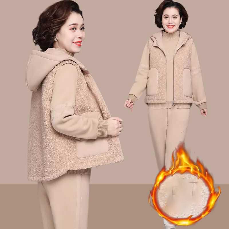 Buy Large Size Women's Autumn and Winter Fleece Thick Sports Suit ...