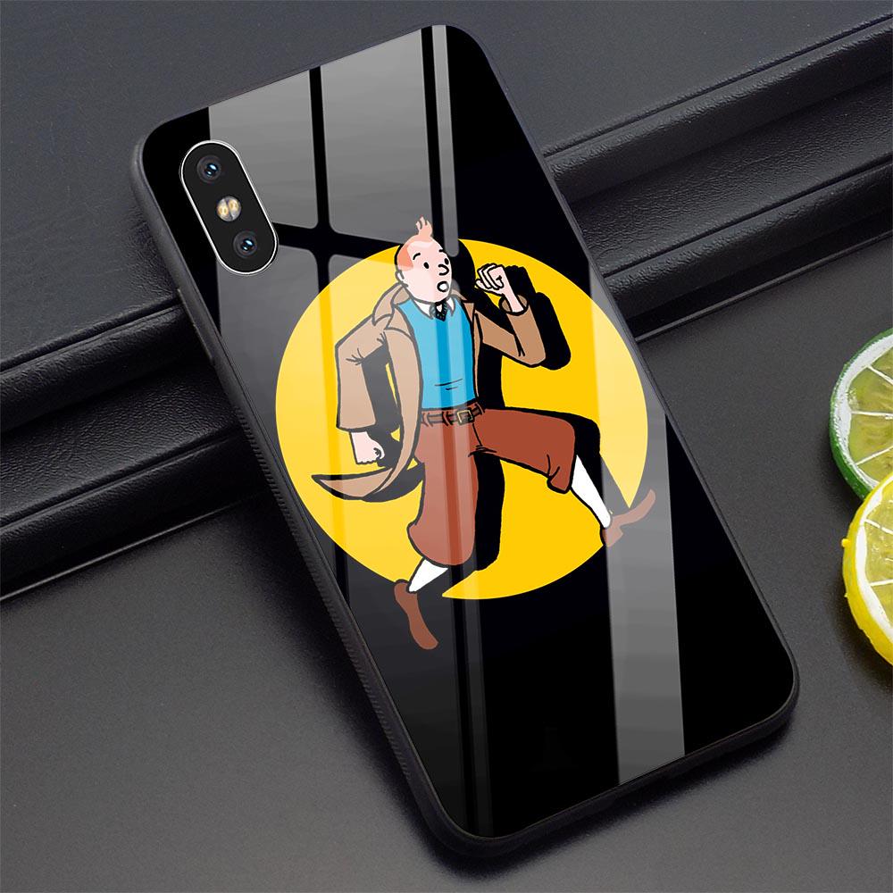 Buy Adventures Tintin Cute Tempered Glass Phone Case for iPhone 7 8 5 ...