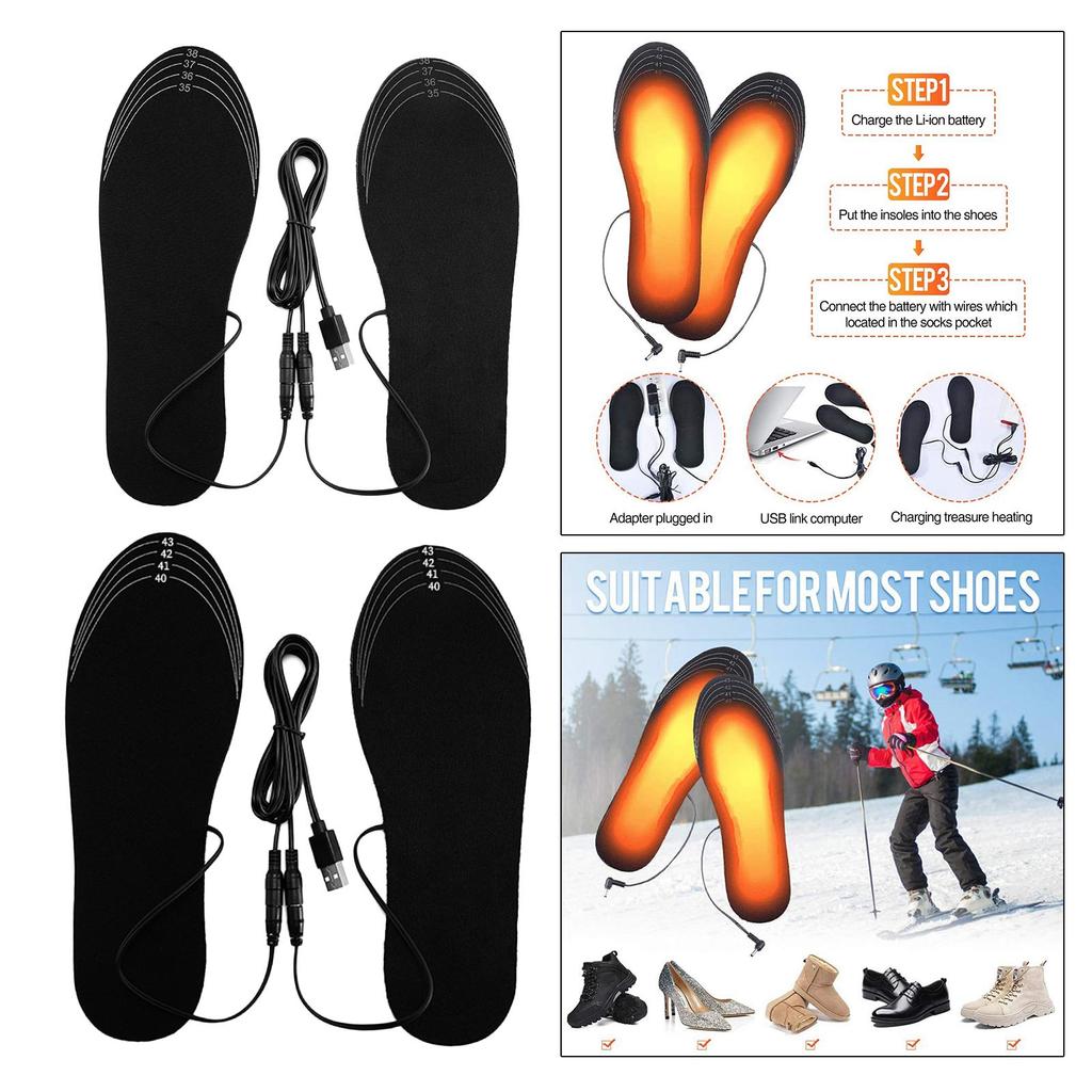 2x Heated Shoe Insoles Warm Socks Feet Heater USB Foot Winter Warmer ...