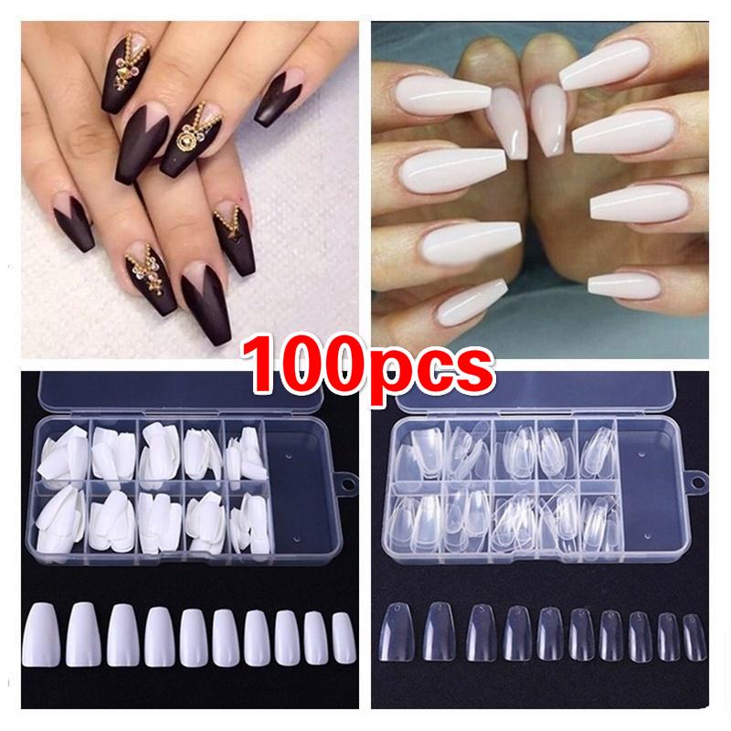 Buy 100Pcs/Bag Long False Full Nails Tip With Box Fake Artificial Tips ...