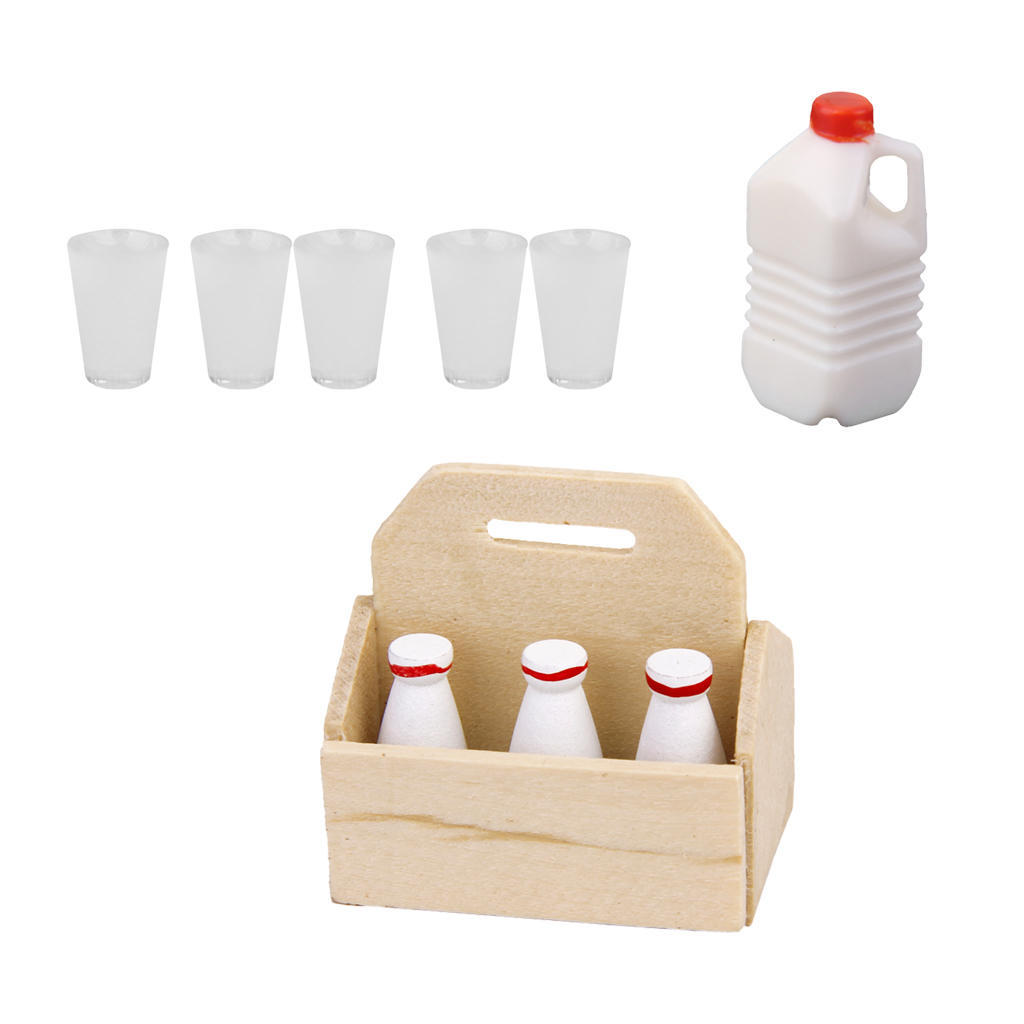 Milk Rack w/ Bottles Set Dollhouse Miniatures Kitchen 1/12 Scale uygun ...