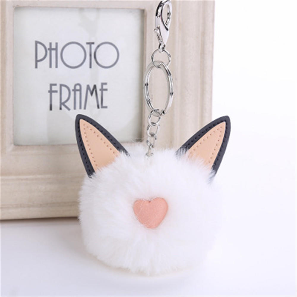 Buy 8CM Cute Cat Ears Keychain Pendant Women Key Ring Holder Pompoms ...