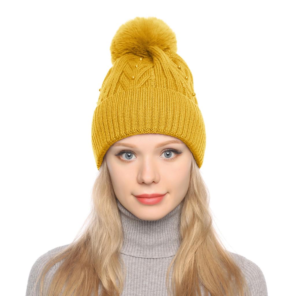 Buy Women Curling Button Cap Hat Winter Warm Thickened Knitted Ball ...