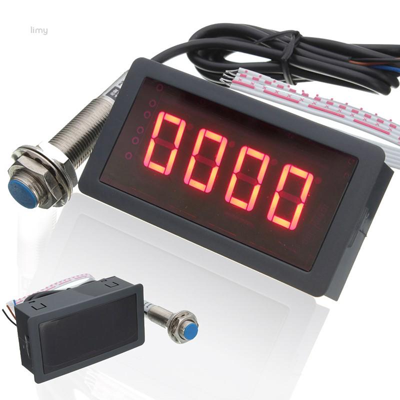 Buy Peigu Red 4 Digital LED Tachometer RPM Speed Meter + NPN Hall ...