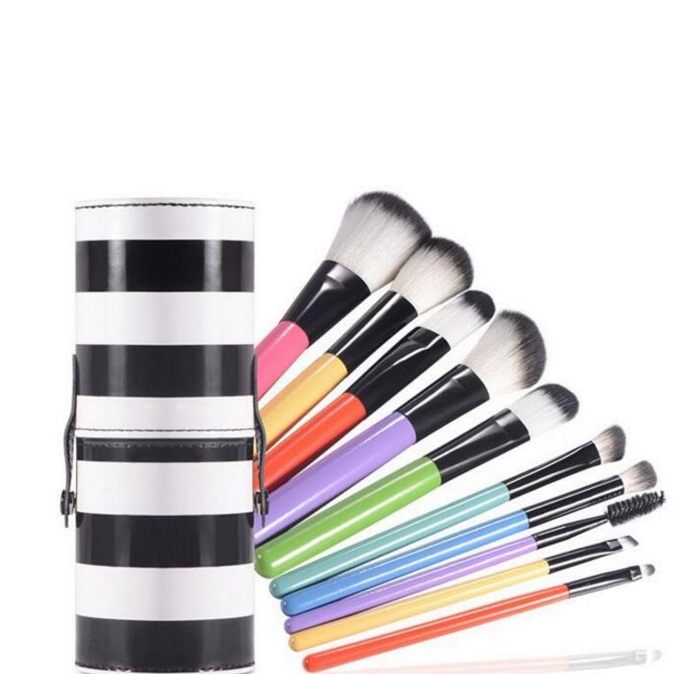 Buy Tri-color 10PCS Travel Makeup Brushes Set Kits With Stripe Pattern ...