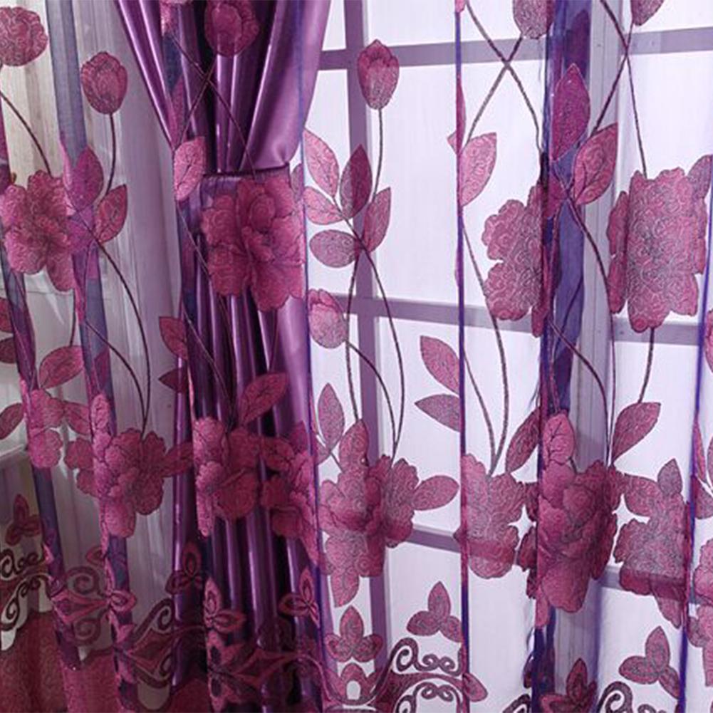Buy Flowers Pattern Elegant Polyester Window Curtain Drape for Bedroom ...
