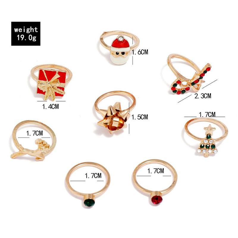 Snowman Elk Candy Cane Ring Set Ladies New Year Party Jewelry Gift ...