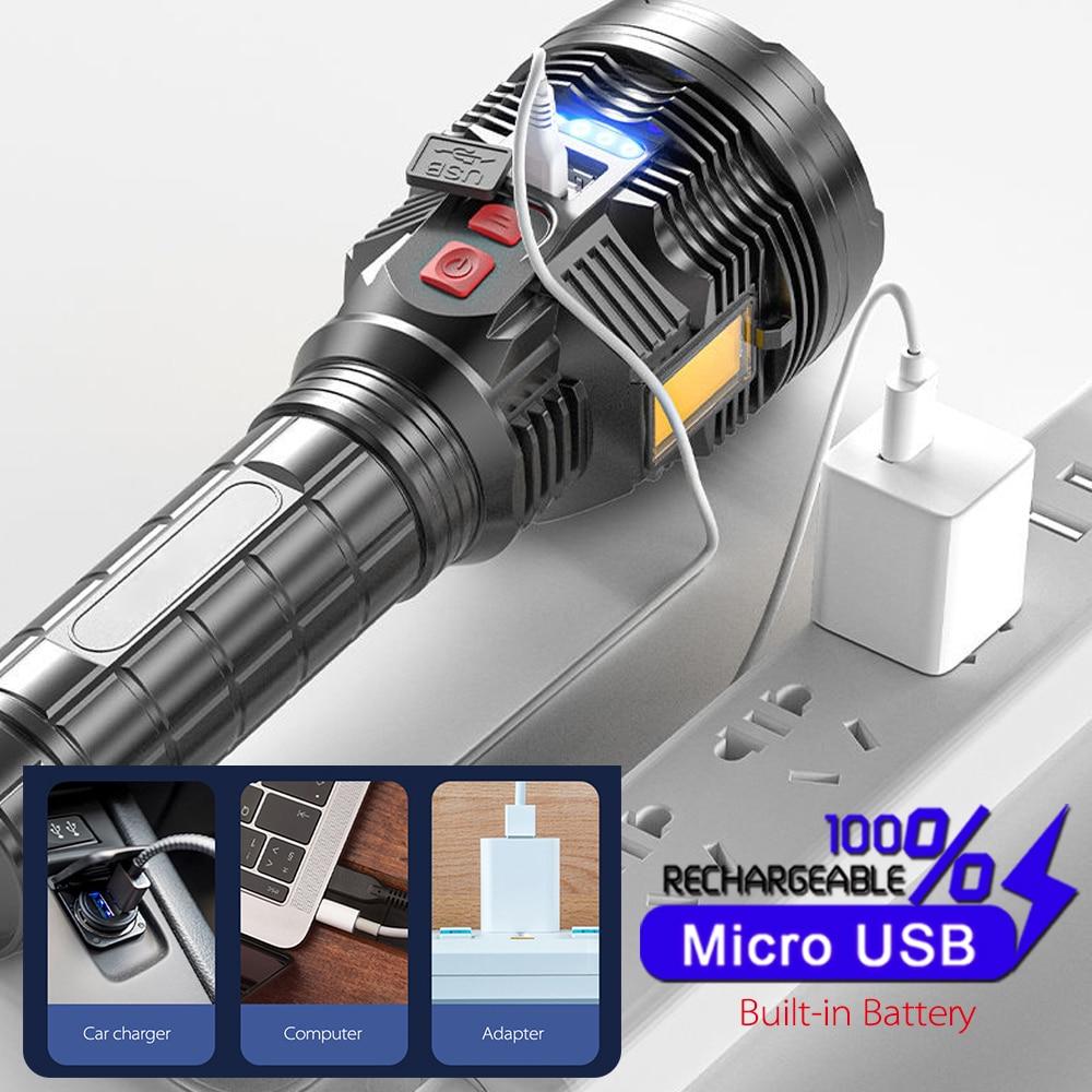 Buy 80000LM LED Flashlight USB Rechargeable Searchlight 3*COB Sidelight ...