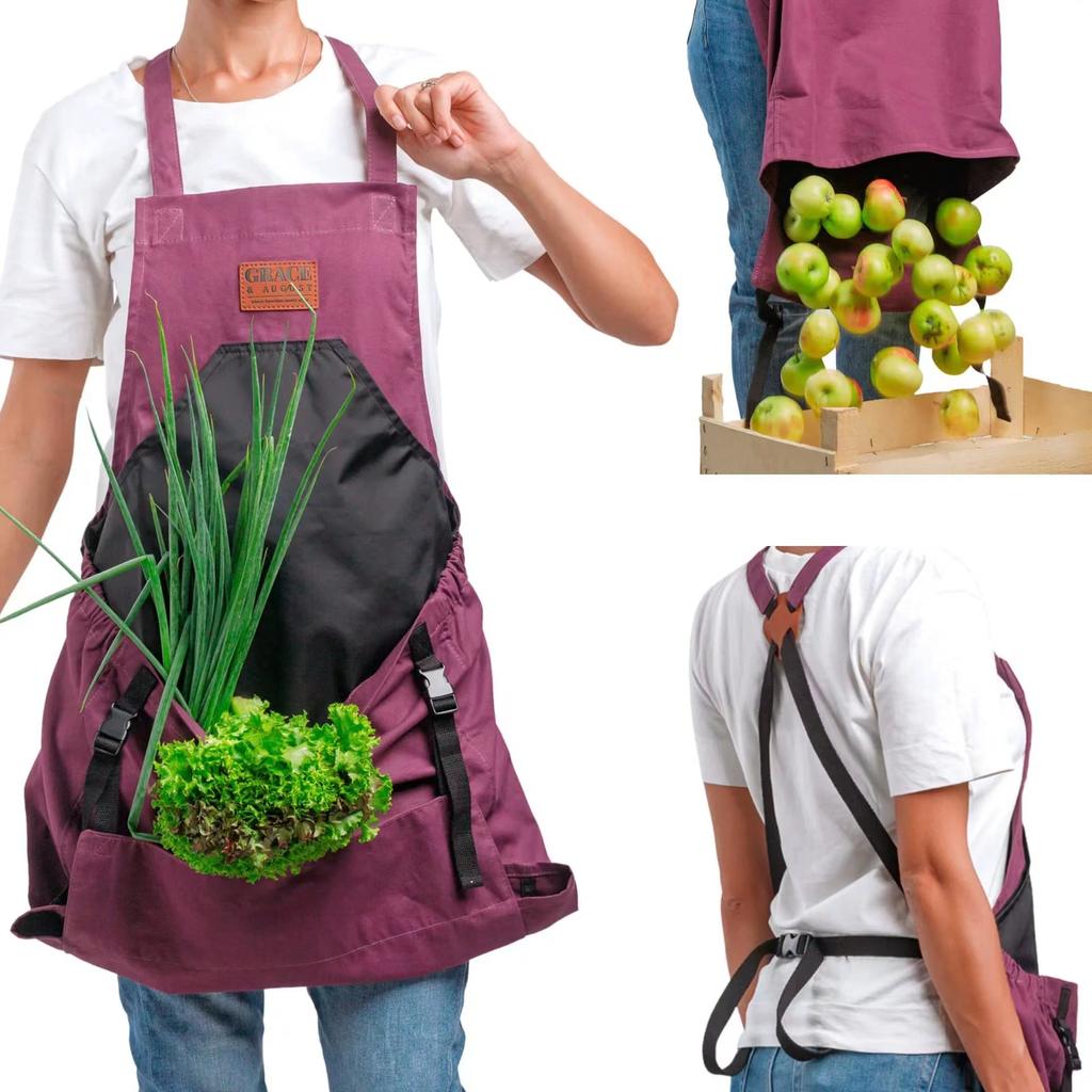 Buy Garden Picking Apron Large Pocket Gardening Fruit Storage Bag Multipurpose Backpack Apron ...