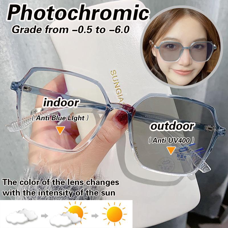 Myopia Photochromic Glasses Women Students Anti -Blue Light Eye ...