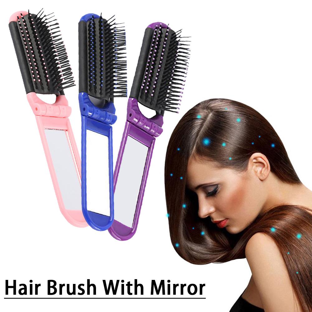 Travel Foldable Hair Comb with Mirror Brush Massage Hair Anti ...