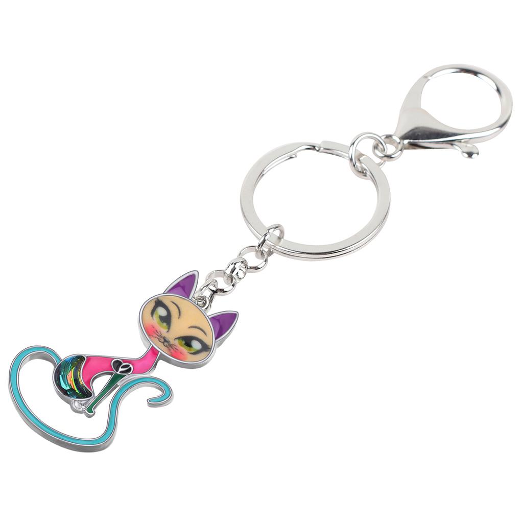 Buy Enamel Alloy Rhinestone Crystal Sweet Cat Keychains Purse Handbag ...