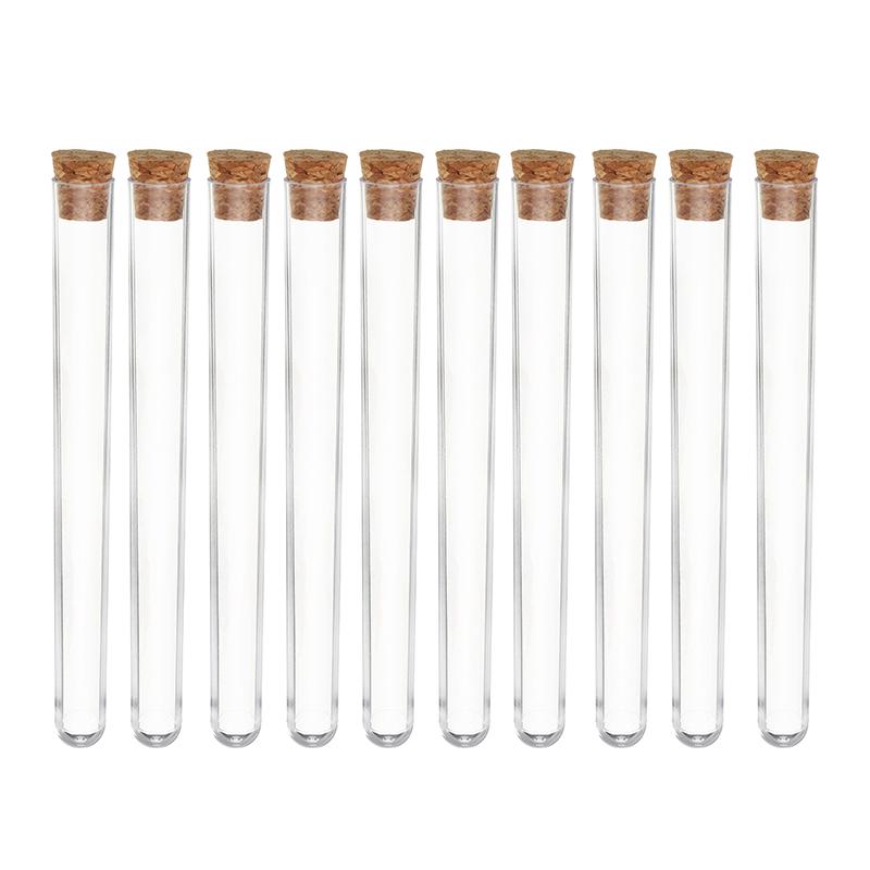 Buy 10/20pcs 15x150mm Plastic Test Tube With Cork Stopper Round Bottom ...