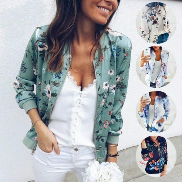 Buy 6 Colors Women Casaul Autumn Thin Floral Leaf Printed Jacket ...