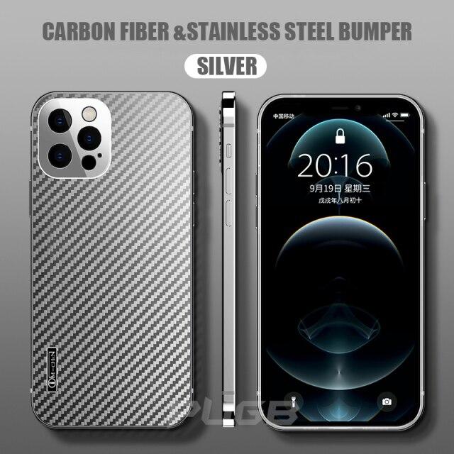 Buy Luxury Stainless Steel Metal Bumper Carbon Fiber Texture Case For ...