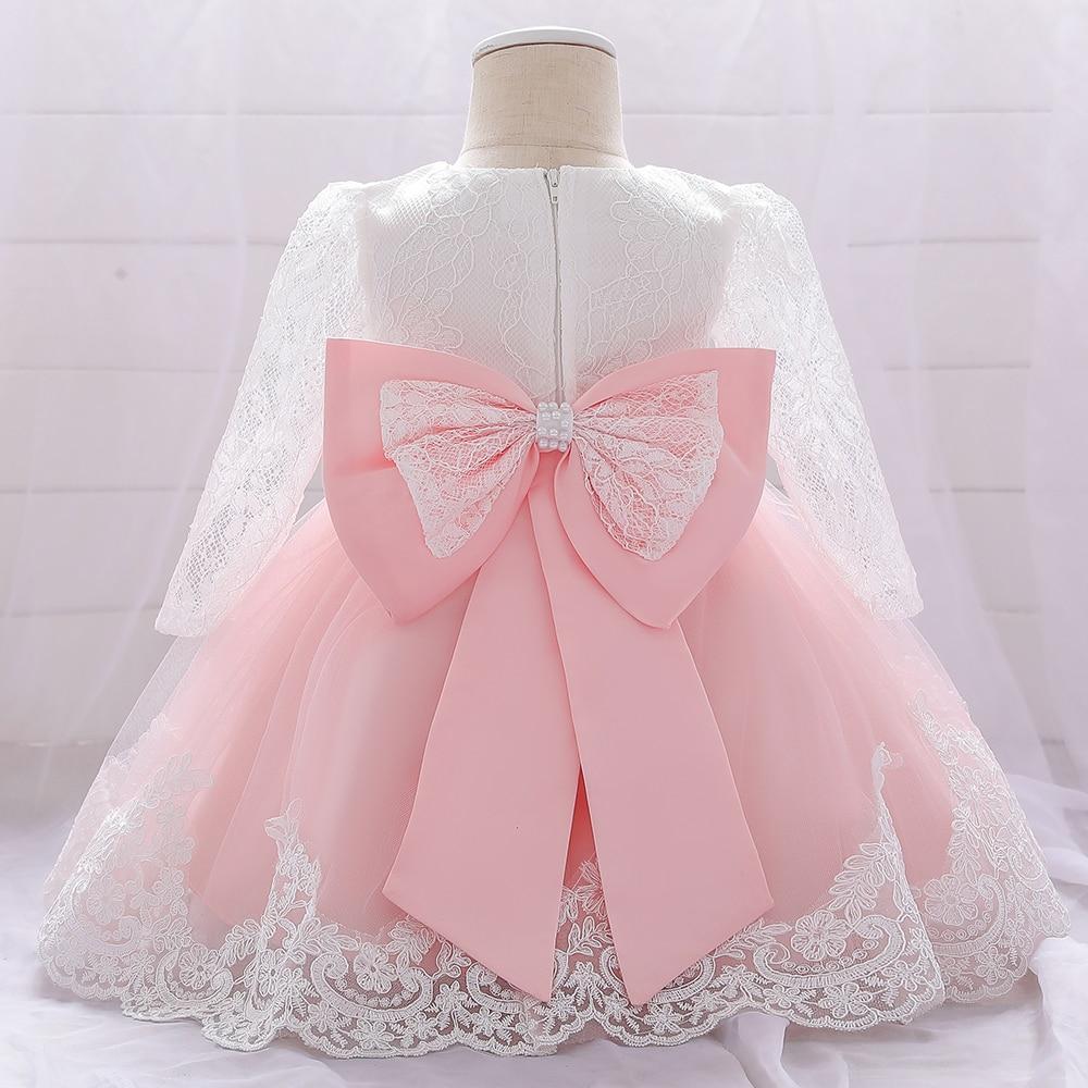 Buy Newborn Long Sleeve Baby Girl Dresses Party Wedding Girl Lace Big ...