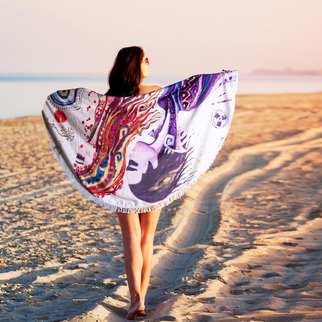 Buy Biggdesign Round Beach Towel, Circle Beach Blanket, Thick and Soft ...