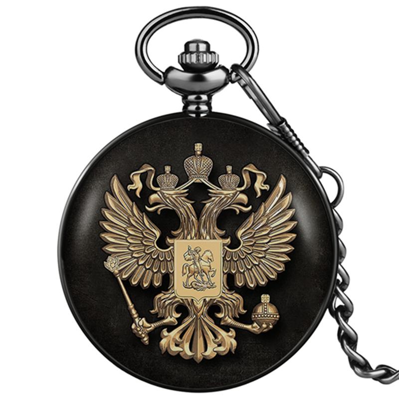 Buy Double headed Eagle Pattern Pendant Watch Black Quartz Pocket Watch ...