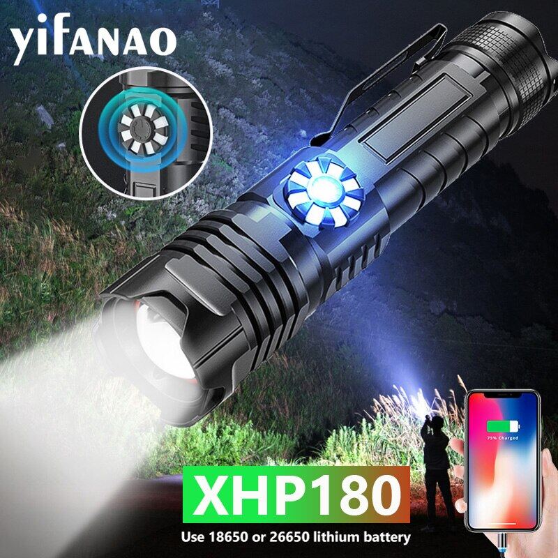 Powerful Stepless Dimming LED Flashlight 5000mAH USB Work Light 5Modes ...