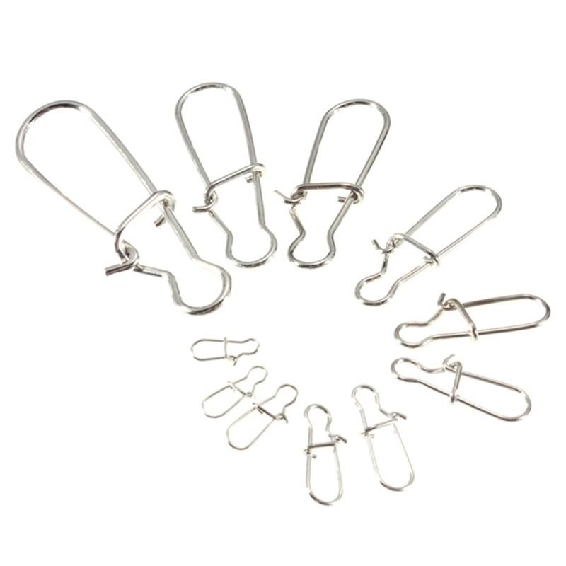 100 PCS Fishing Barrel Swivel Safety Snaps Hooks Mixed Size Fishin Pin ...