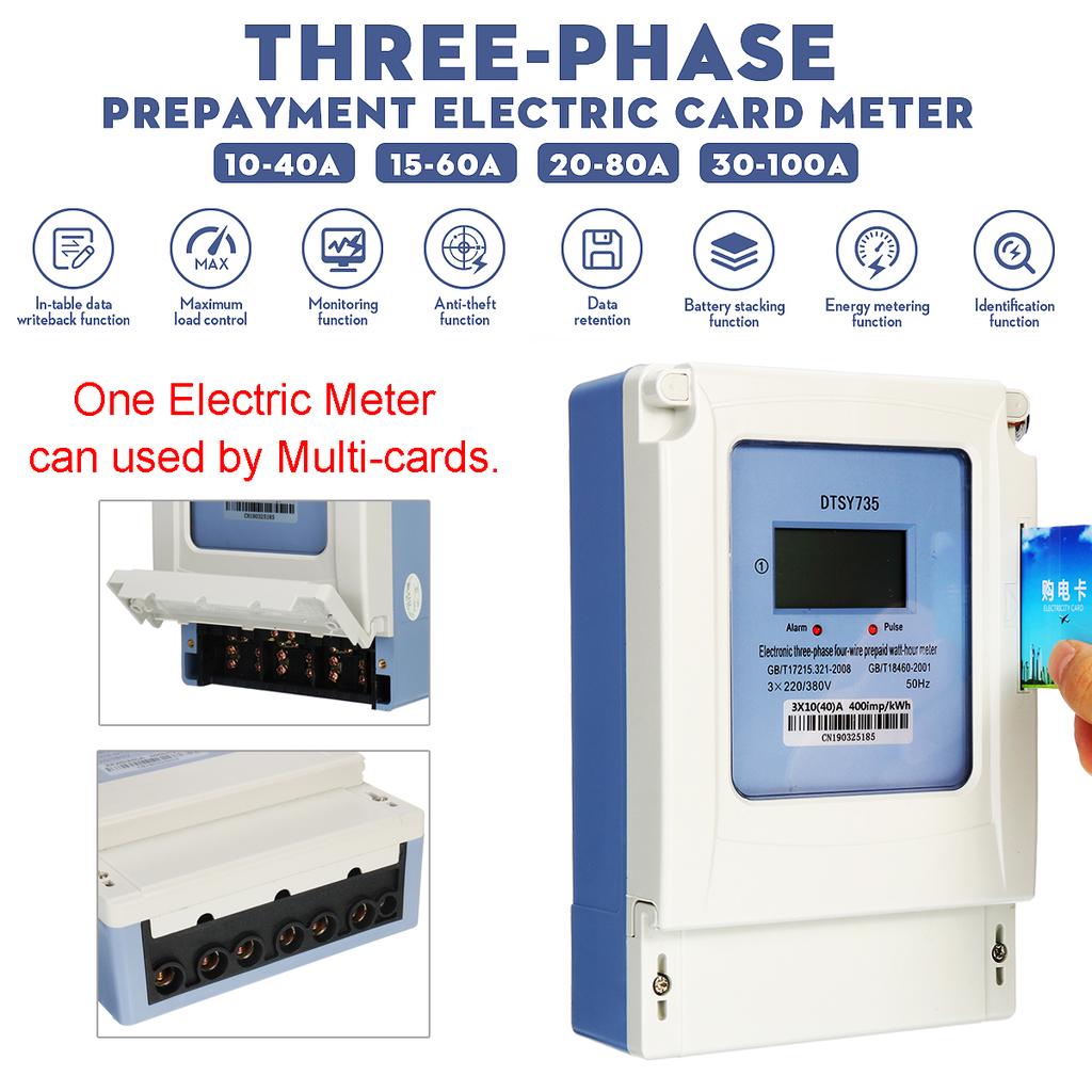 Buy 4-Wire 3-Phase Card Meter Electronic Energy Prepayment 3X 220/380V ...